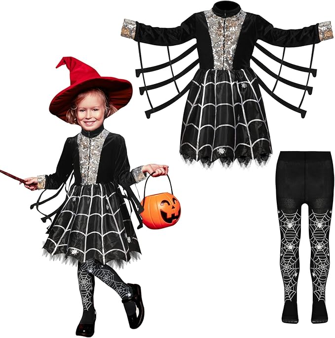 Amazon.com: Jiuguva 2 Pcs Girl's Spider Costume Many Arms Spider Dress ...