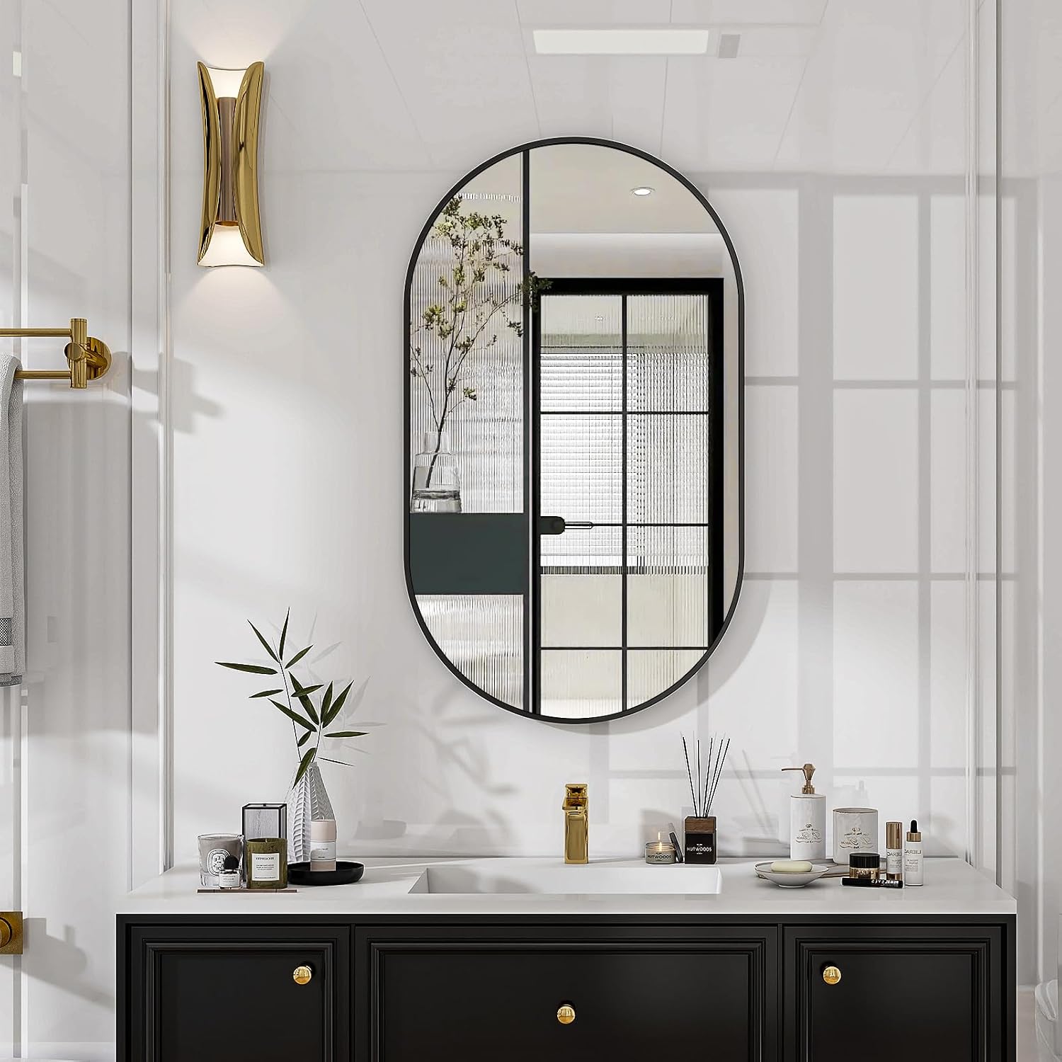 Koonmi Oval Bathroom Mirror, 43 x 76 cm Tempered Glass Wall Mounted ...