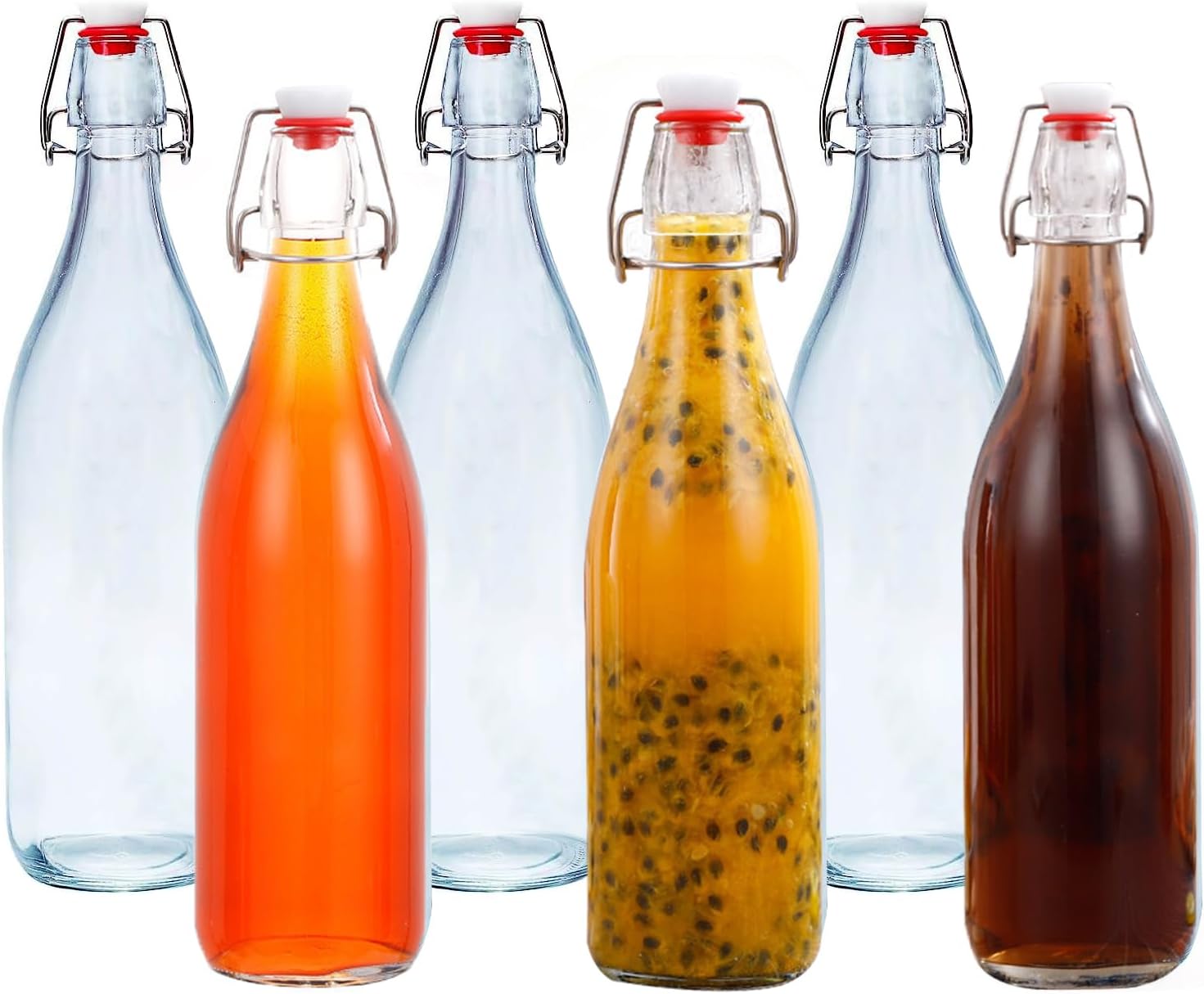 Danmu Art 6Pcs 1L Glass Bottles with Clip Swing Top Top Lids - Square ...