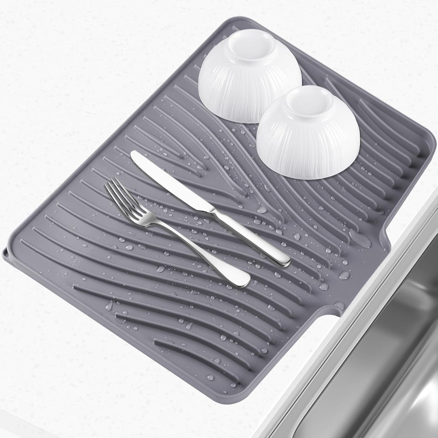 Amazon.com: Dish Drying Mat Silicone Dish Drying Mat with Built-In ...