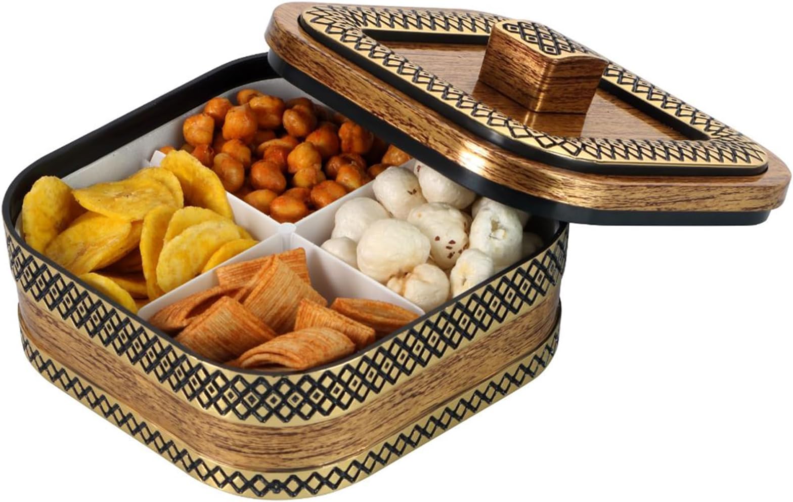 Priya Stainless Steel Color Dry Fruit Box with 4 Partition with Lid ...