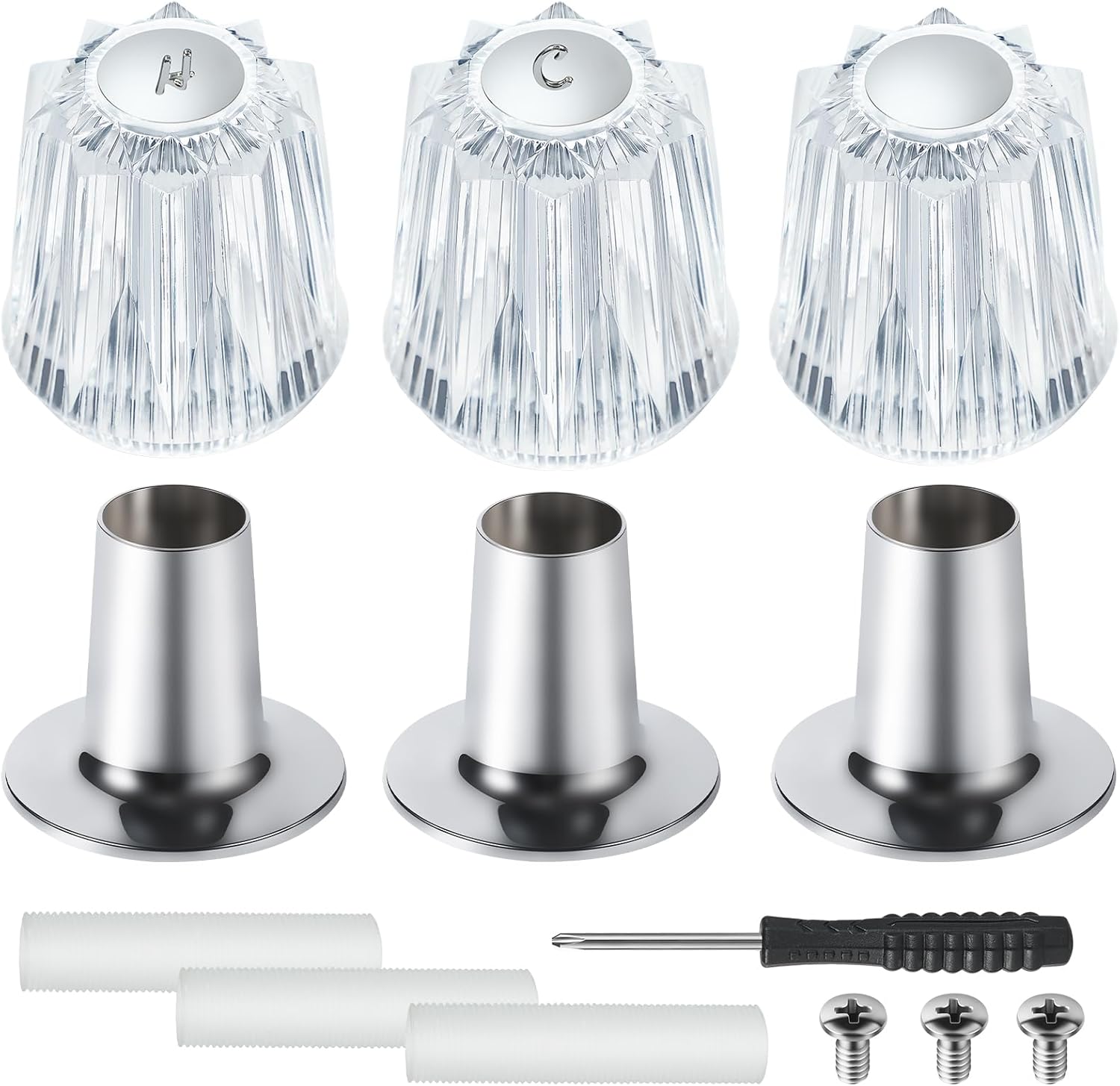 UCDETD Shower Knobs 3 Piece Replacement and Flange Base, Clear Acrylic ...