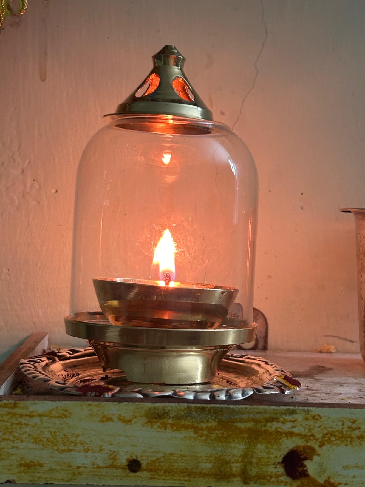 Klassic Large Akhand Diya with Borosilicate Glass Shade | High-Quality ...