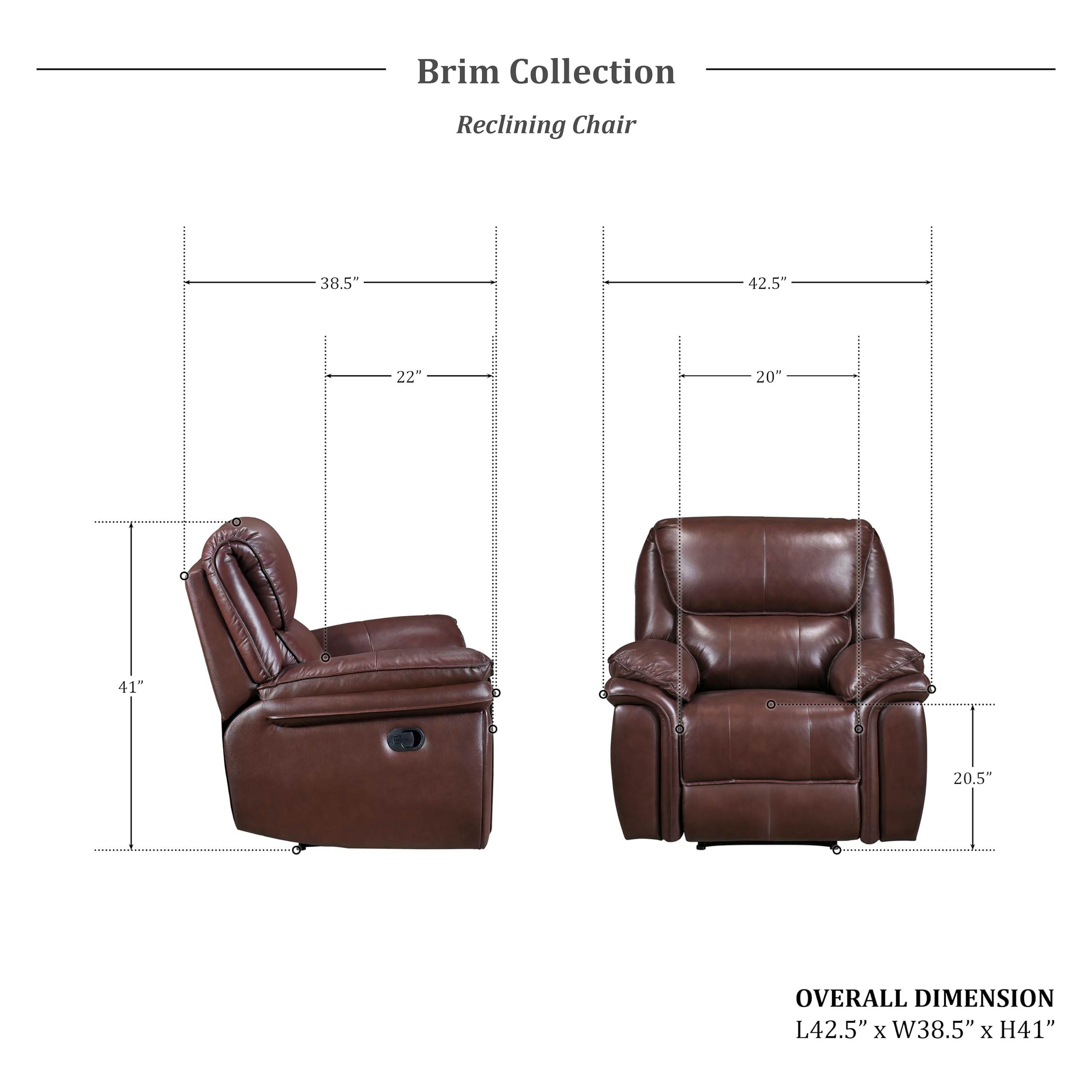 Lexicon Brim Wall-Hugger Manual Lay Flat Reclining Chair, Brown