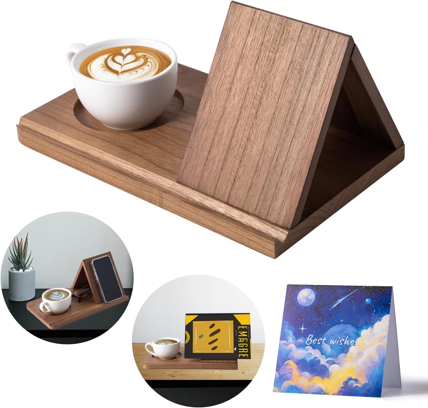 Amazon.com: ANQUORA Triangle Book Stand, Wooden Book Rest with Cup ...