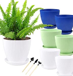 Amazon.com: Generic 15cm Plant Pots Indoor, 6 Pack Stripe Grooves ...