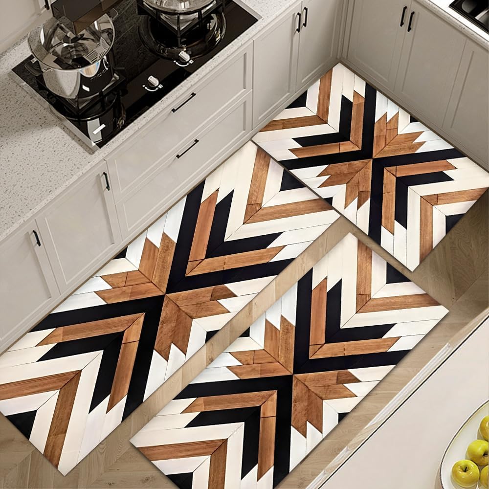 Amazon.com: GUBIYU Black Brown Beige Farmhouse Kitchen Rugs Sets 3 ...