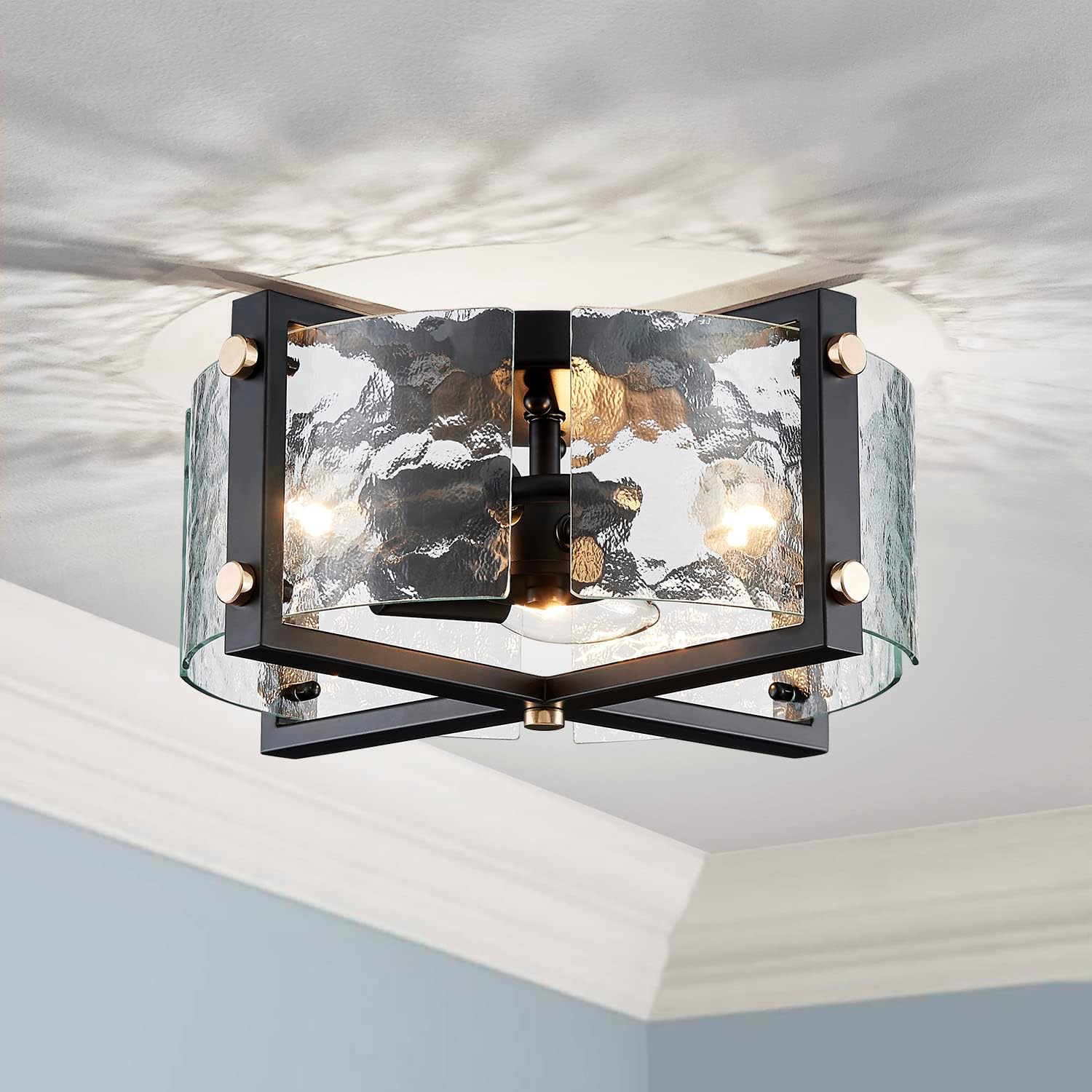 AGV LIGHTING CL013B Ceiling Light Fixture, Flush Mount, 3-Light Close ...