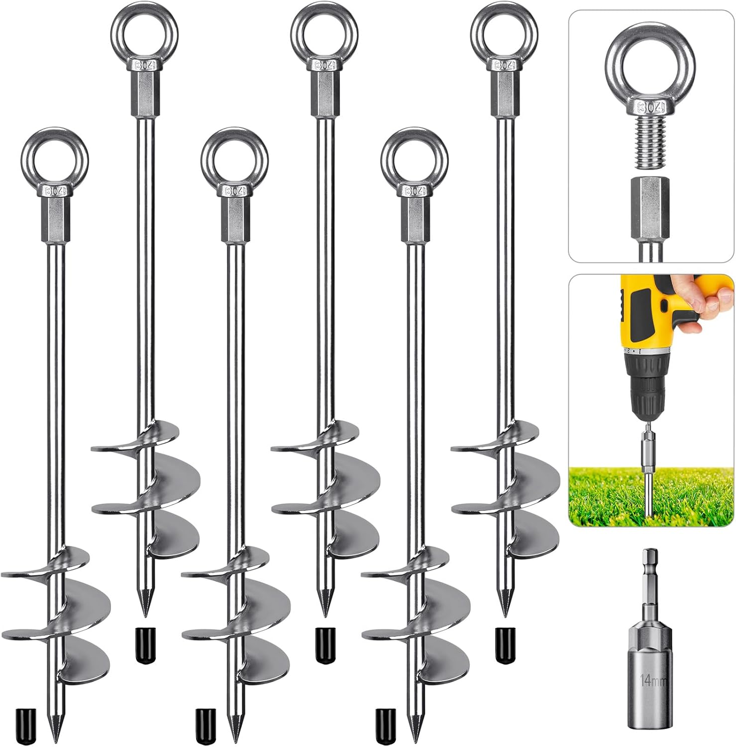 Amazon.com : Dolibest 18" Heavy-Duty Ground Anchors Screw in, 3" Wide ...