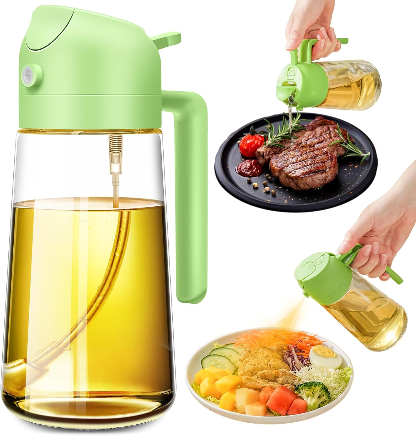 Amazon.com: DAQJIOO 2 in 1 Oil Dispenser & Sprayer: 17oz/500ml Glass ...