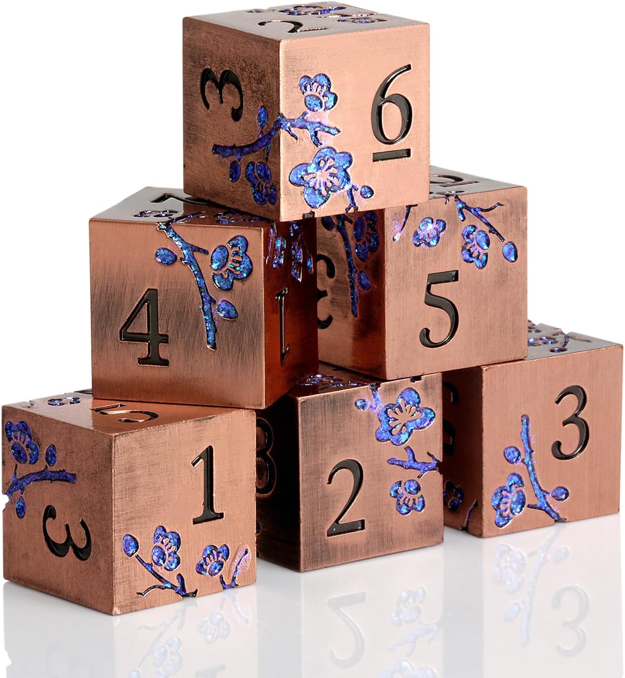 Amazon.com: DNDND Flowers Metal Dicet D6, 6 PCS Six Sided Zinc Dice ...