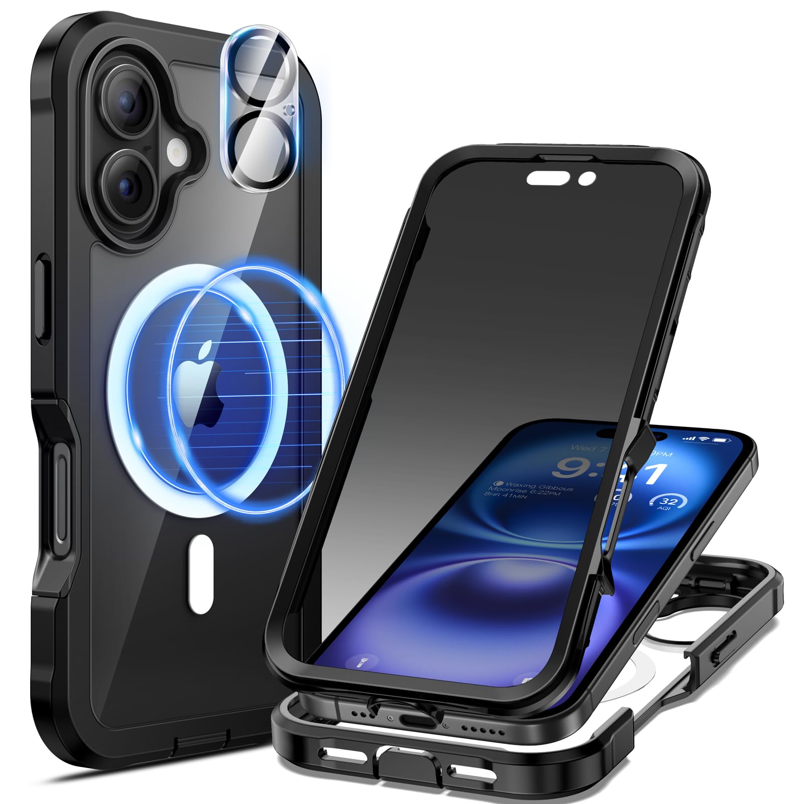 seacosmo Privacy Magnetic for iPhone 16 Case, [Built-in 9H Anti Peeping ...