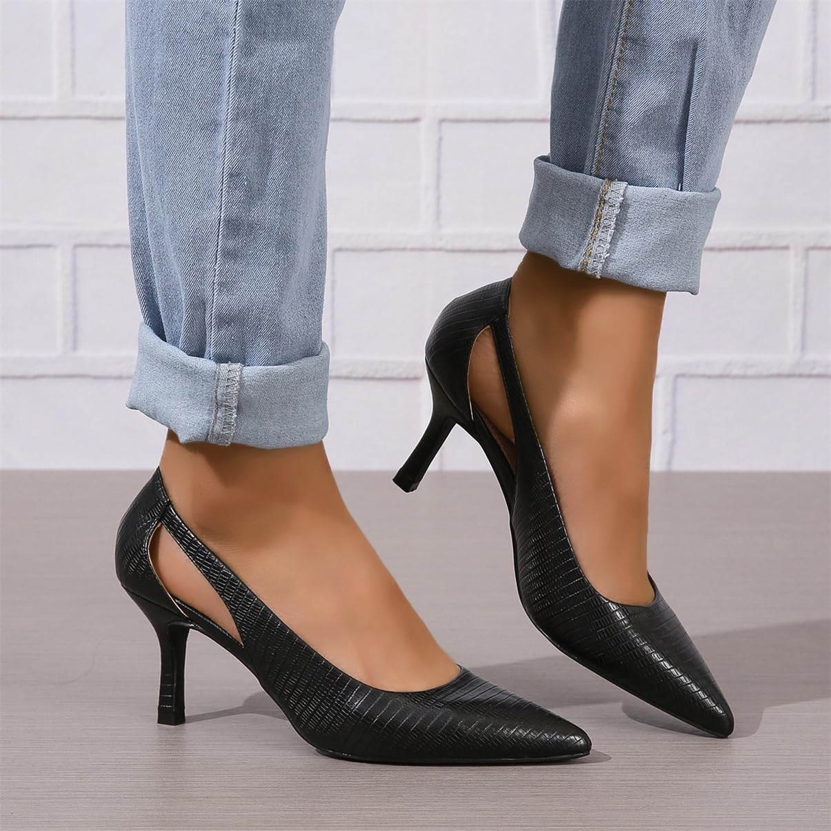 Bplangat Women's Pumps Pointed Toe Pump Shoes Kitten Heel Comfort Cut ...