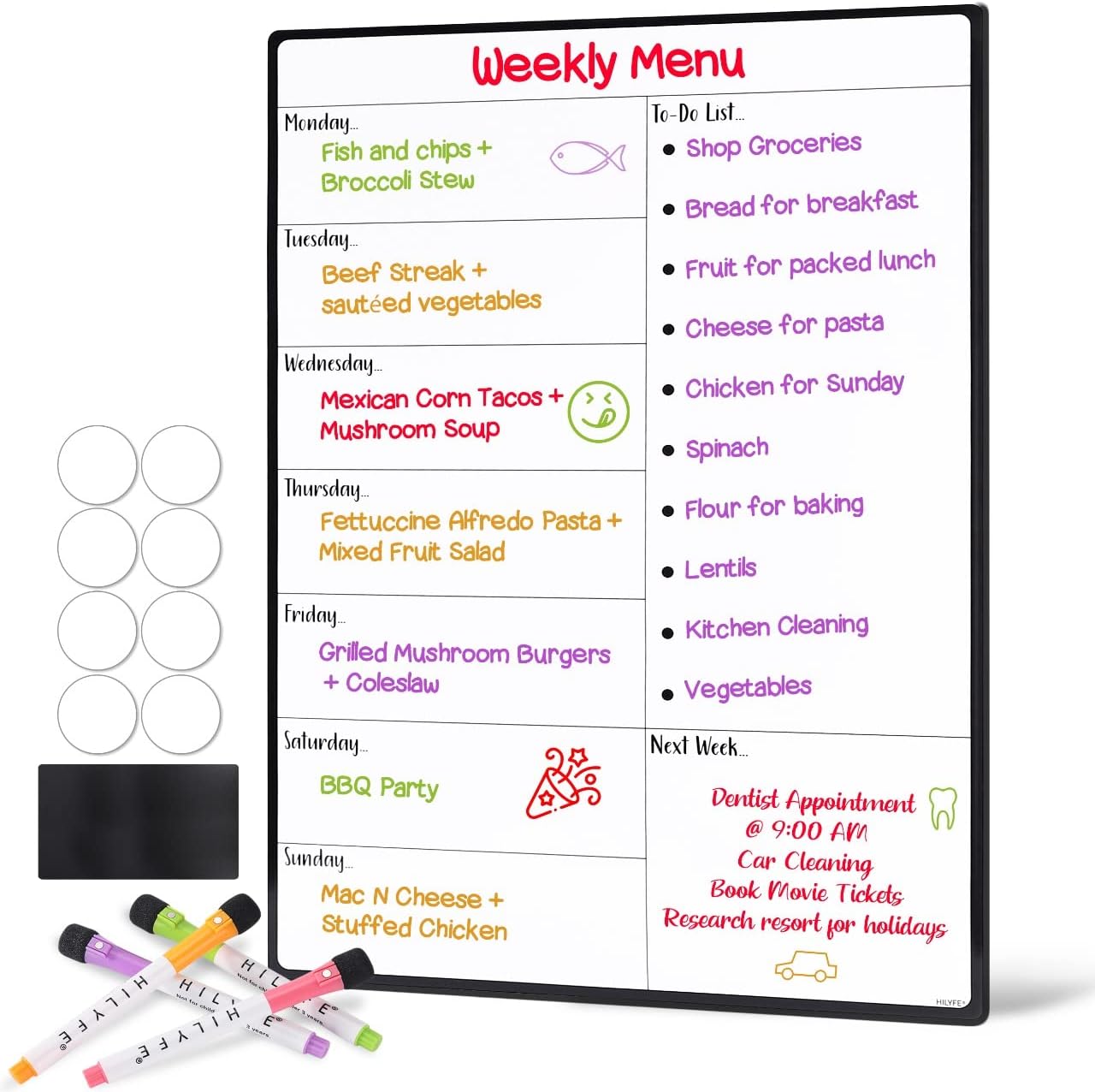 Cinch 16"x12" Magnetic Weekly Meal Planner for Fridge - Convenient ...