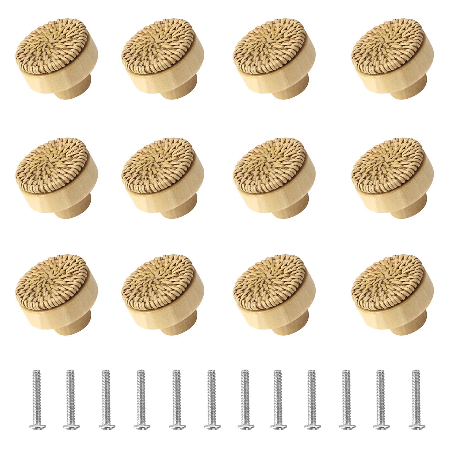 BetterJonny 12Pcs Rattan Cabinet Knobs, Boho Drawer Knobs Wooden Knobs ...