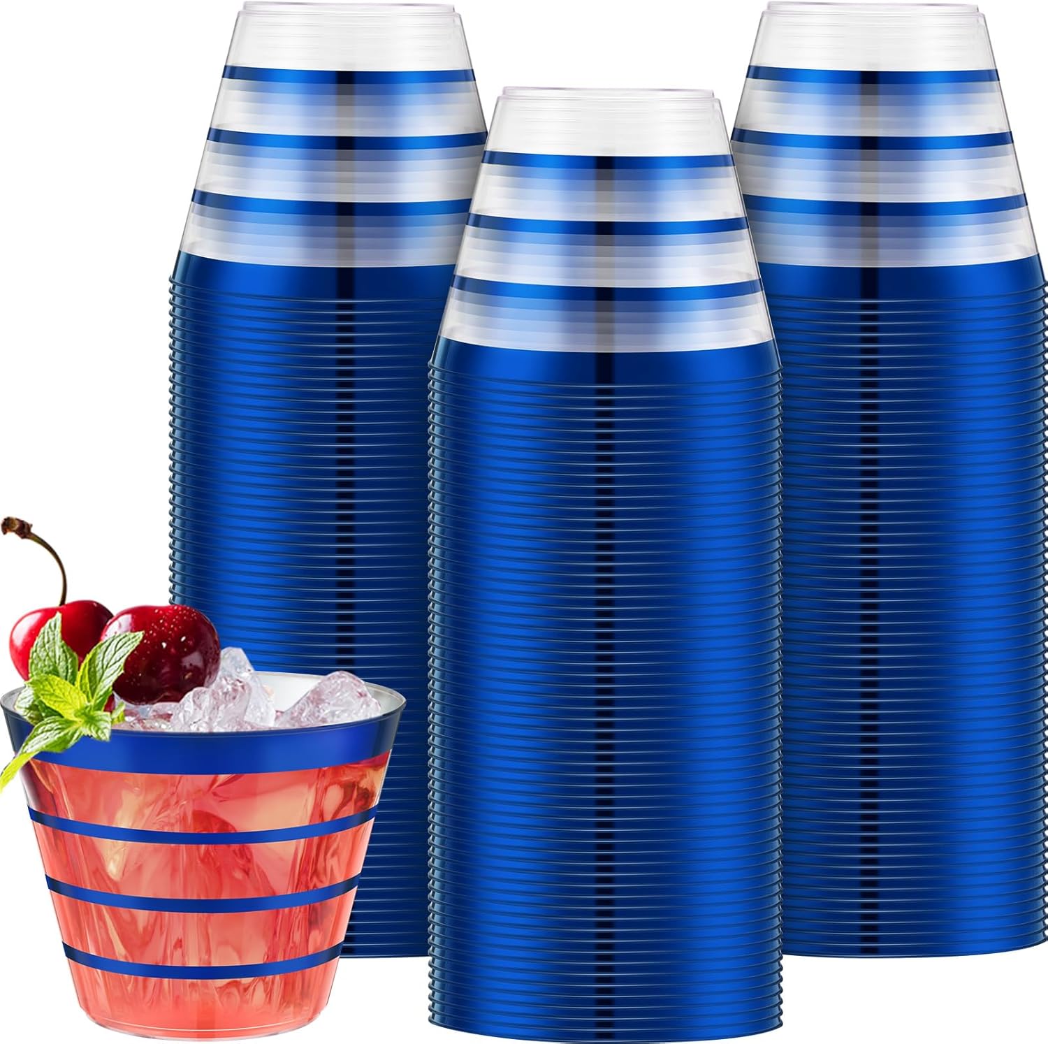 Amazon.com: Gejoy 9 oz Rimmed Stripe Plastic Cups Bulk Disposable Wine ...