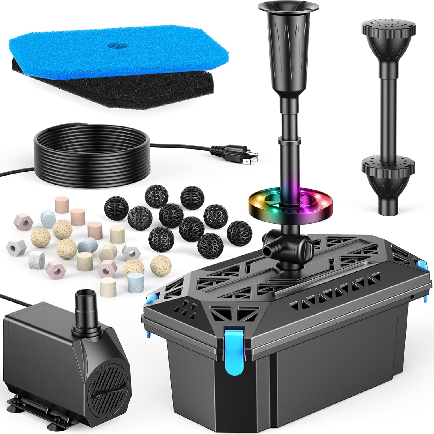 Amazon.com: Antfraer Pond Filter with RGB Auto-Cycle LED Lights, Pond Filters for Outdoor Ponds ...