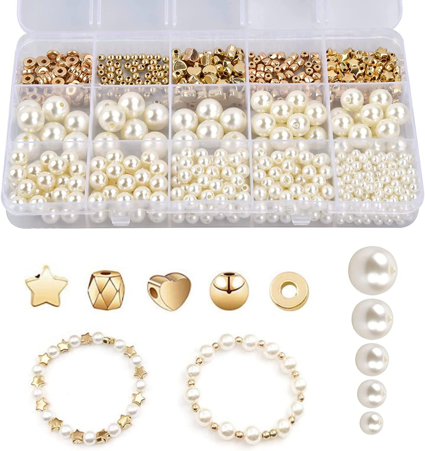 Vesaneae 720 Stück Perlen zum Auffädeln, Runde Schmuckperlen, Weiße ...