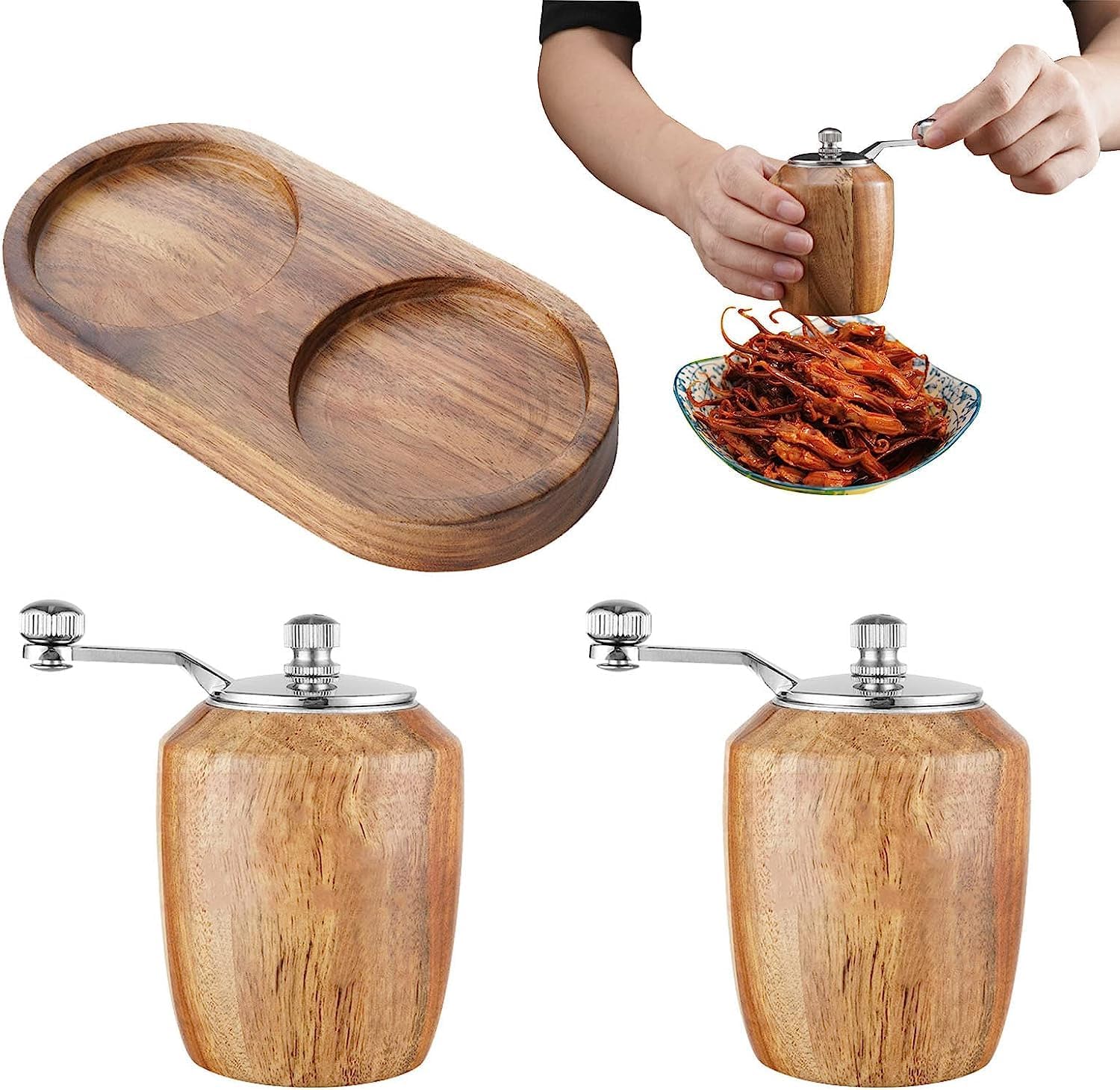 Amazon.co.jp: 2 Pcs Hand Crank Salt Grinder - Salt and Pepper Grinder ...