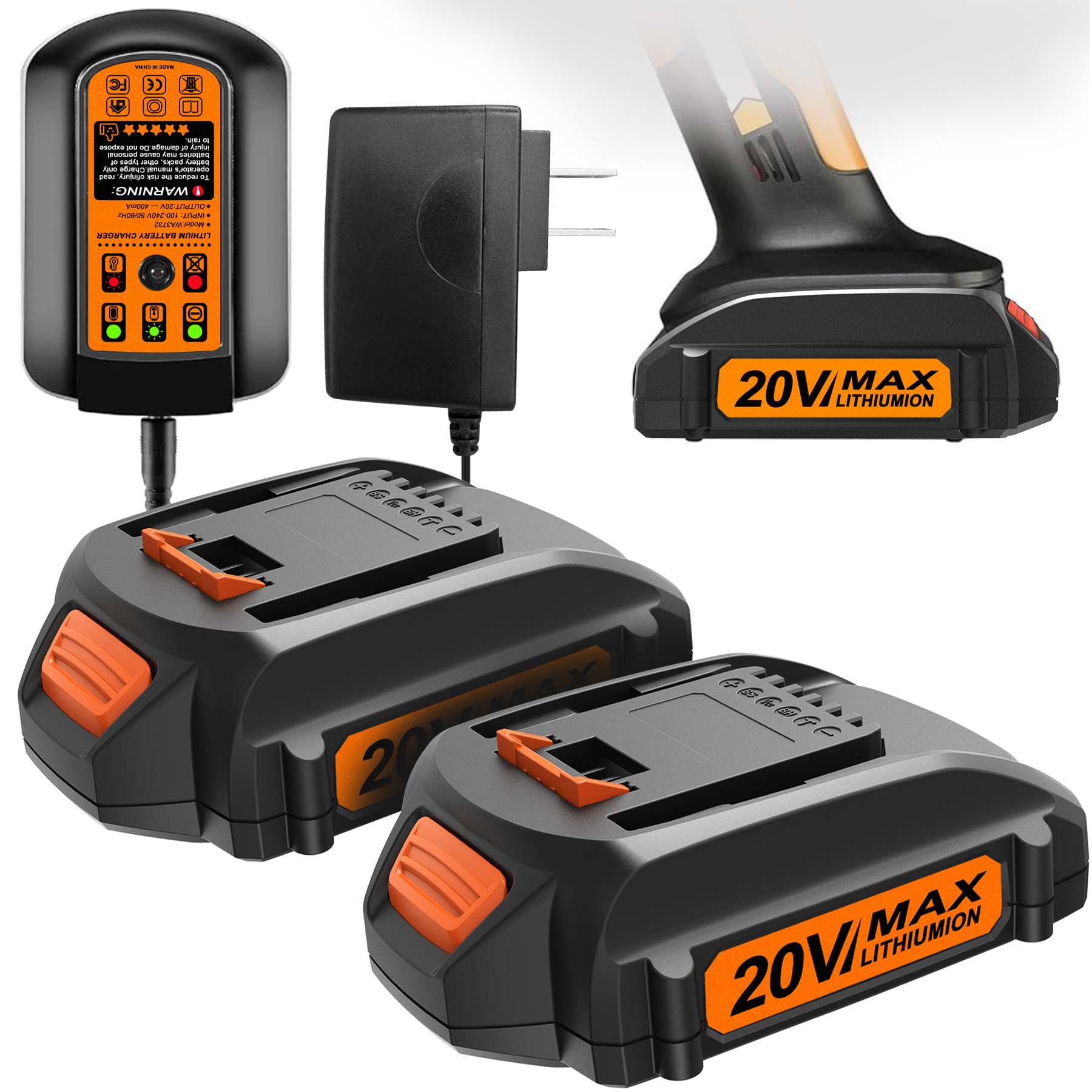 Amazon.com: 2Pcs 20V Battery Replacement and Charger Kit for Worx ...