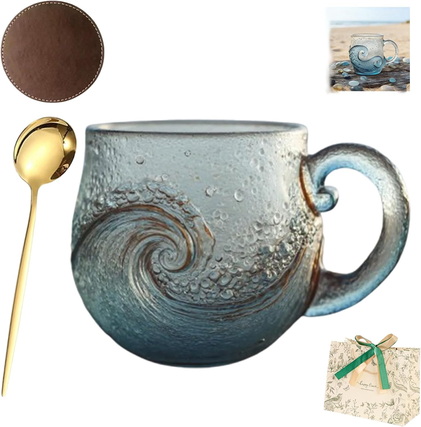 2026 New Handmade Sea Glass Wave Cup, Golden Tide Mug, Ocean Wave Mug ...