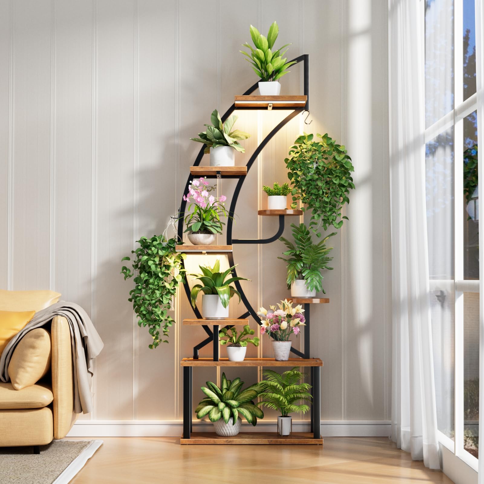 Amazon.com: WIWIDRM Large Plant Stand Indoor with Grow Light,6 Tiered ...