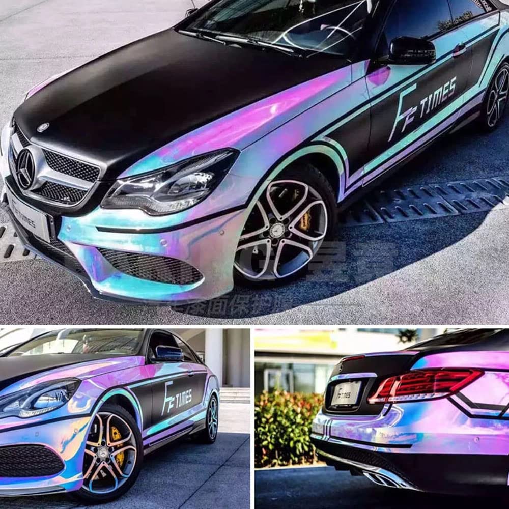 ASENDIWAY Holographic Rainbow Chrome Car Adhesive Vinyl Wrap Gloss ...