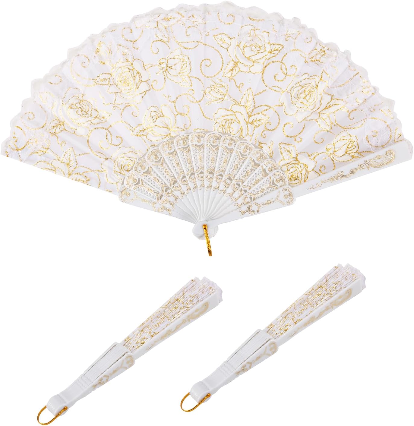 Amazon.com: JRAIYBZ Rose Lace Floral Hand Fans Gold Retro Elegant ...
