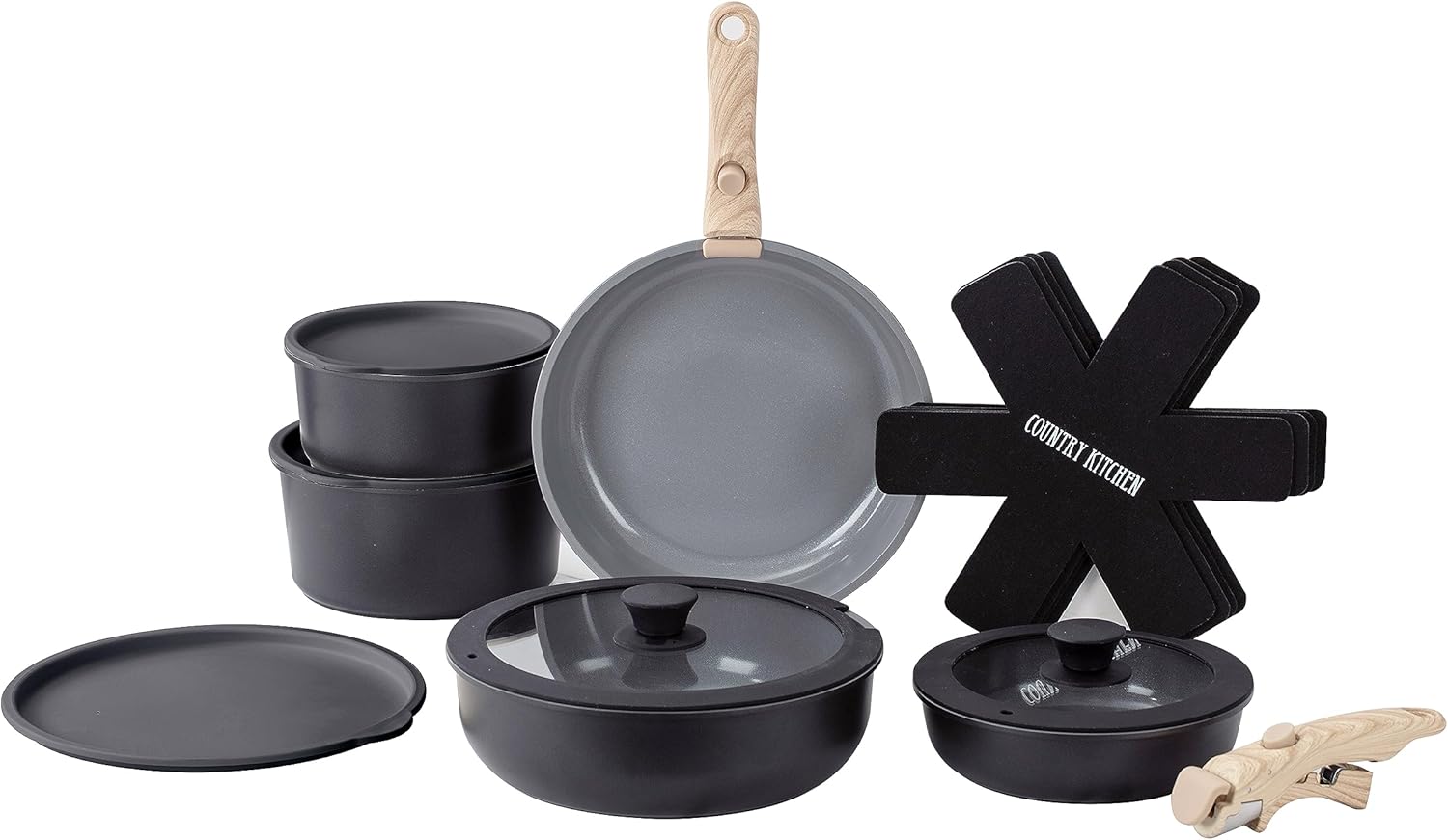Amazon.com: Country Kitchen 16 Piece Pots and Pans Set - Safe Nonstick ...