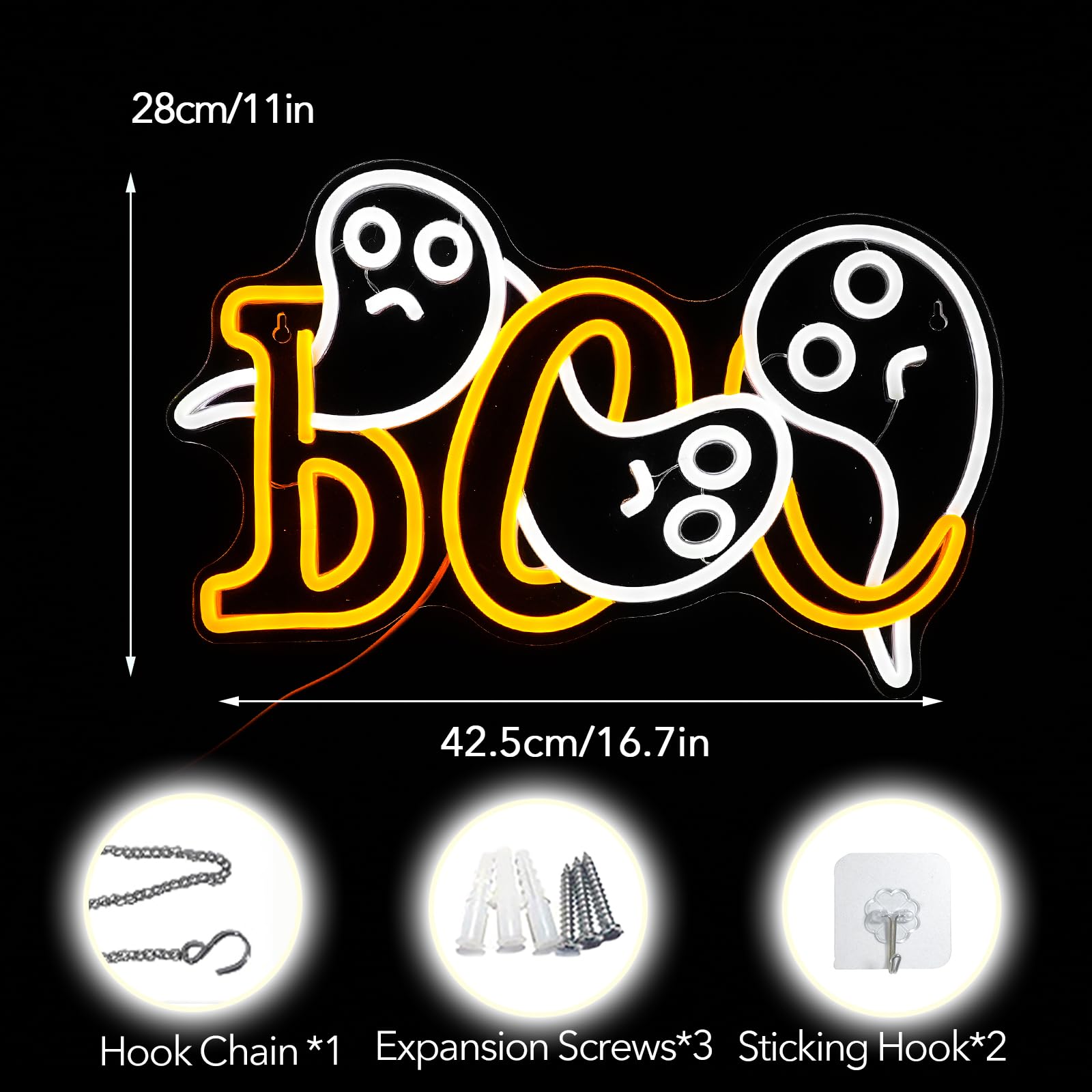 Snapklik.com : Halloween Ghost Neon Signs BOO Neon Sign Yellow White ...