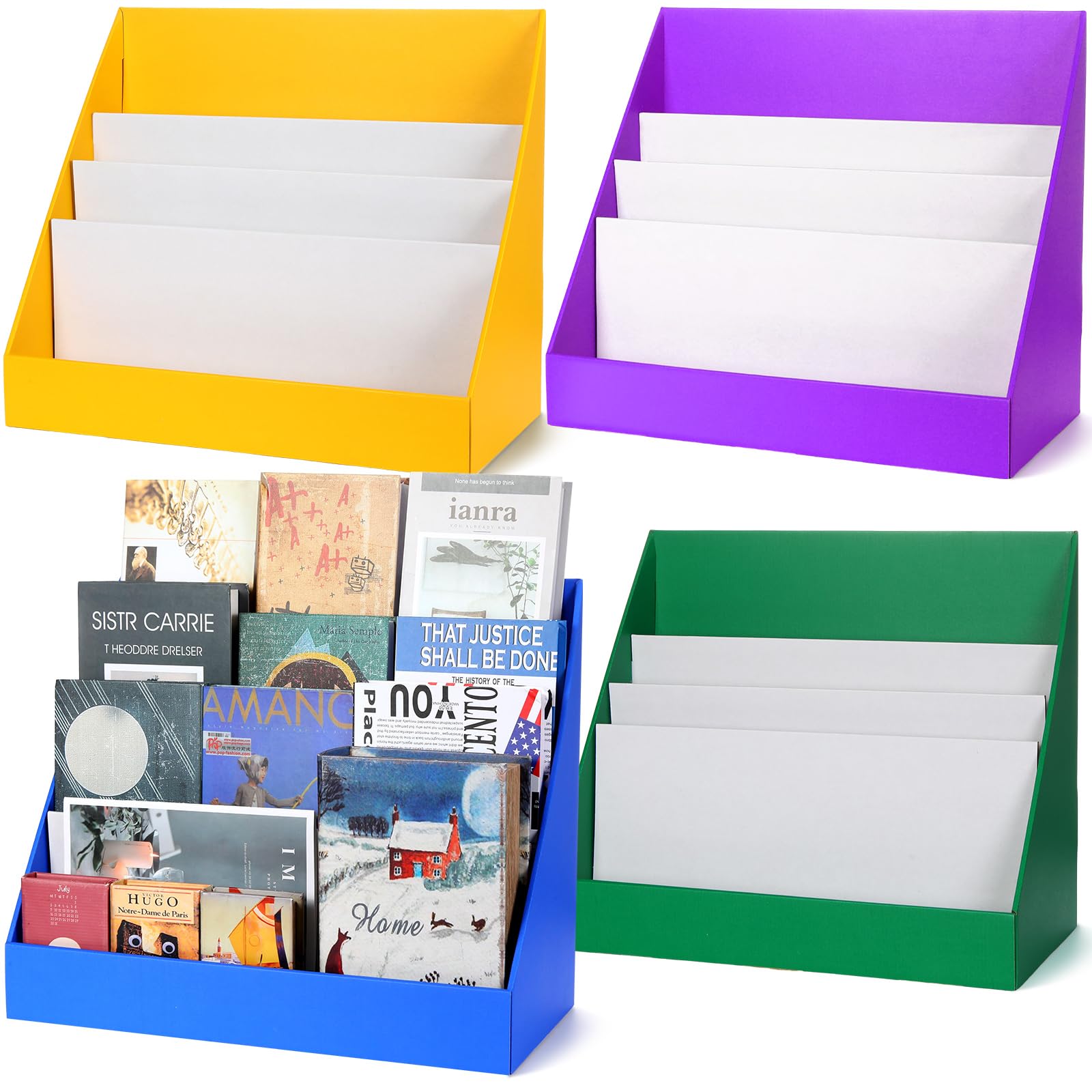 Amazon.com : 4 Pcs Classroom Cardboard Book Display Stand 3 Tiered Book ...