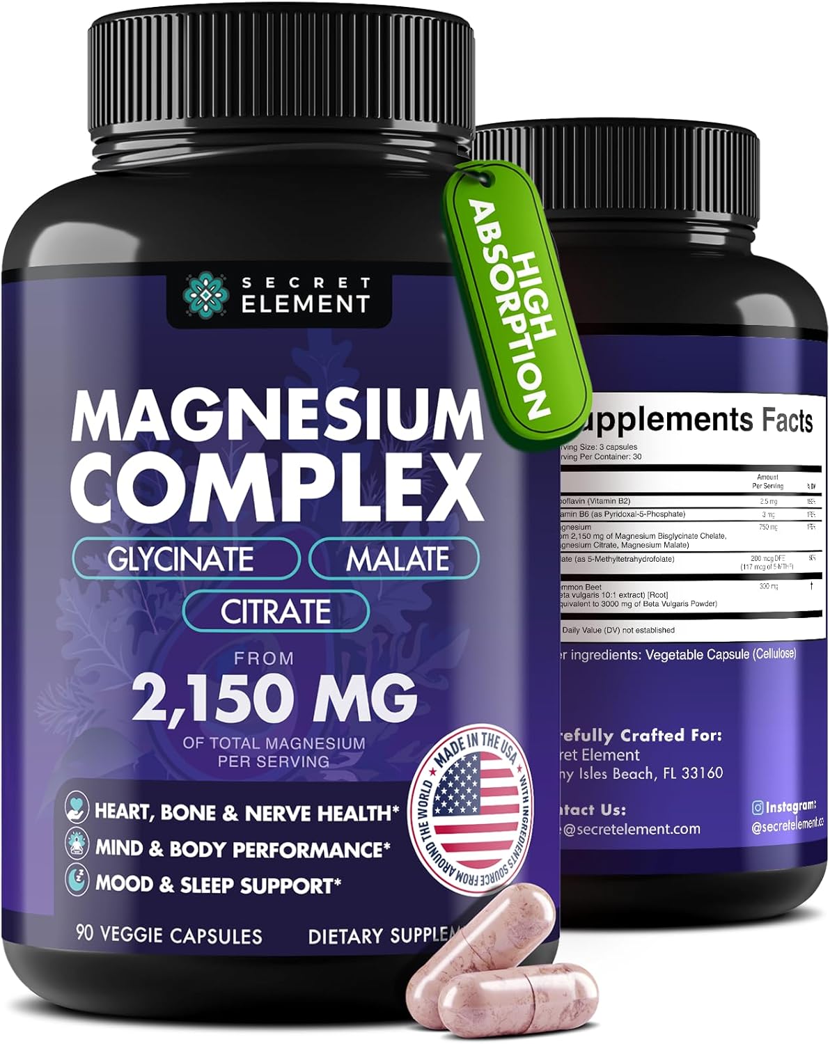 Amazon.com: Magnesium Complex 2,150MG, High Absorption Capsules with ...
