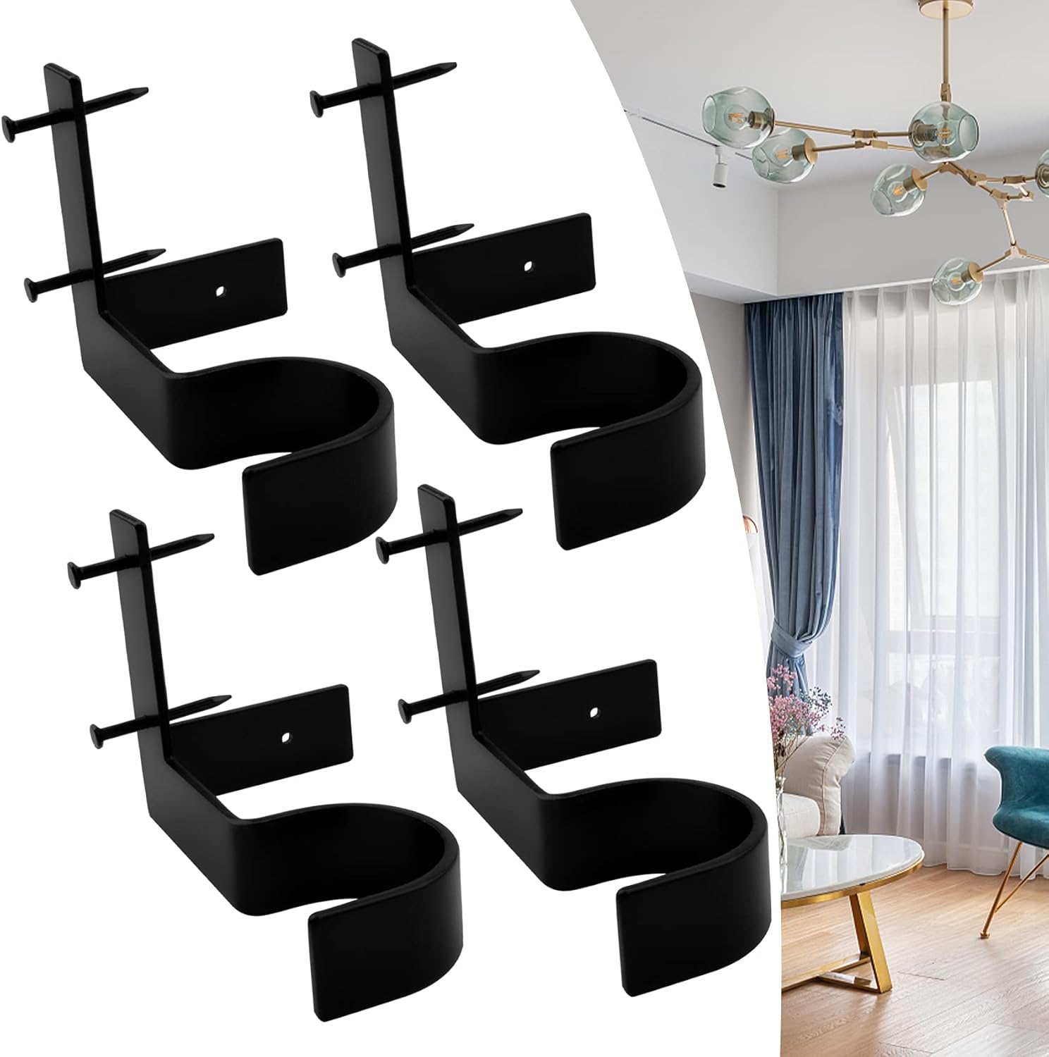Amazon.com: 4 Pcs No Drill Curtain Rod Bracket, Adjustable Metal Heavy ...