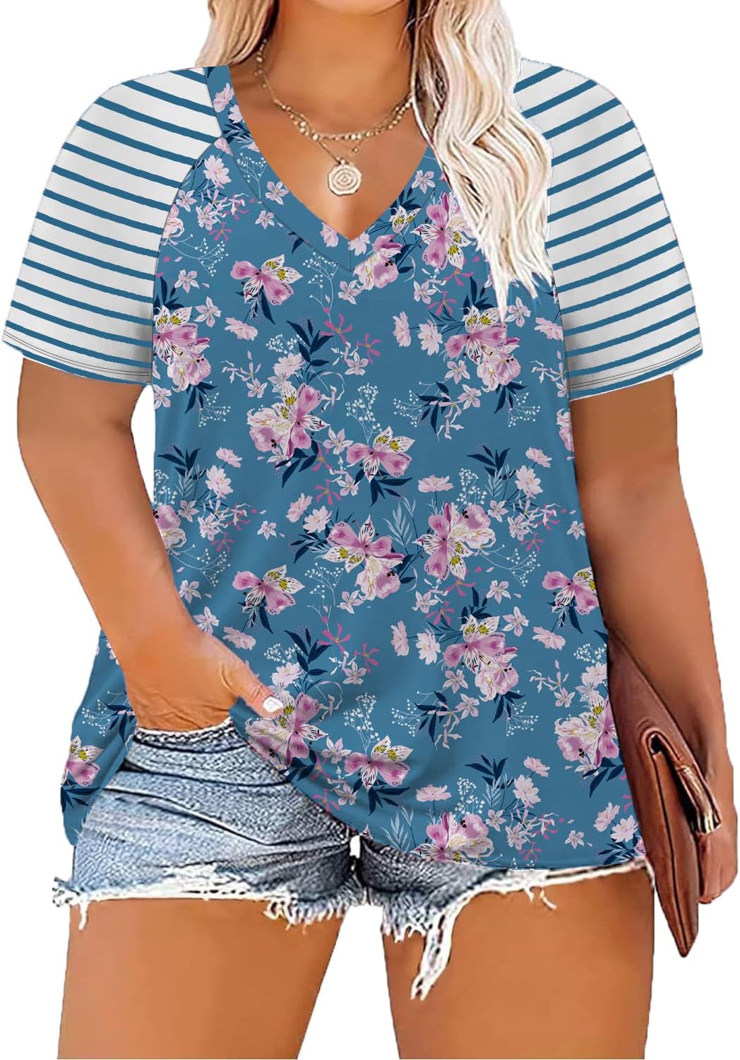 ForHailey Plus Size Summer Tops for Women Shirts V Neck Plus Size Short ...