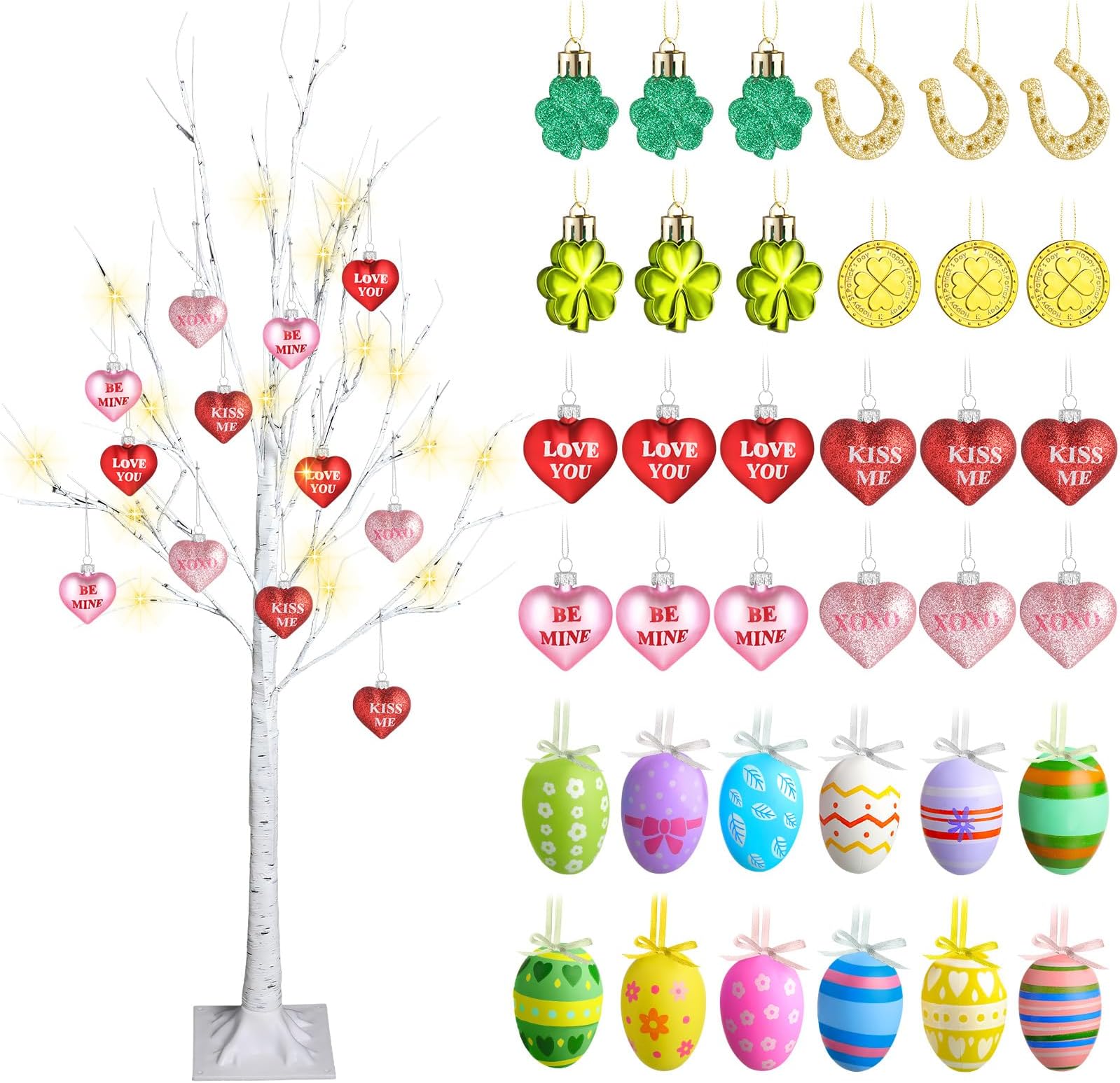 Amazon.com: Riceshoot 4 Ft Valentine's Day Tree Lighted Birch Tree with ...