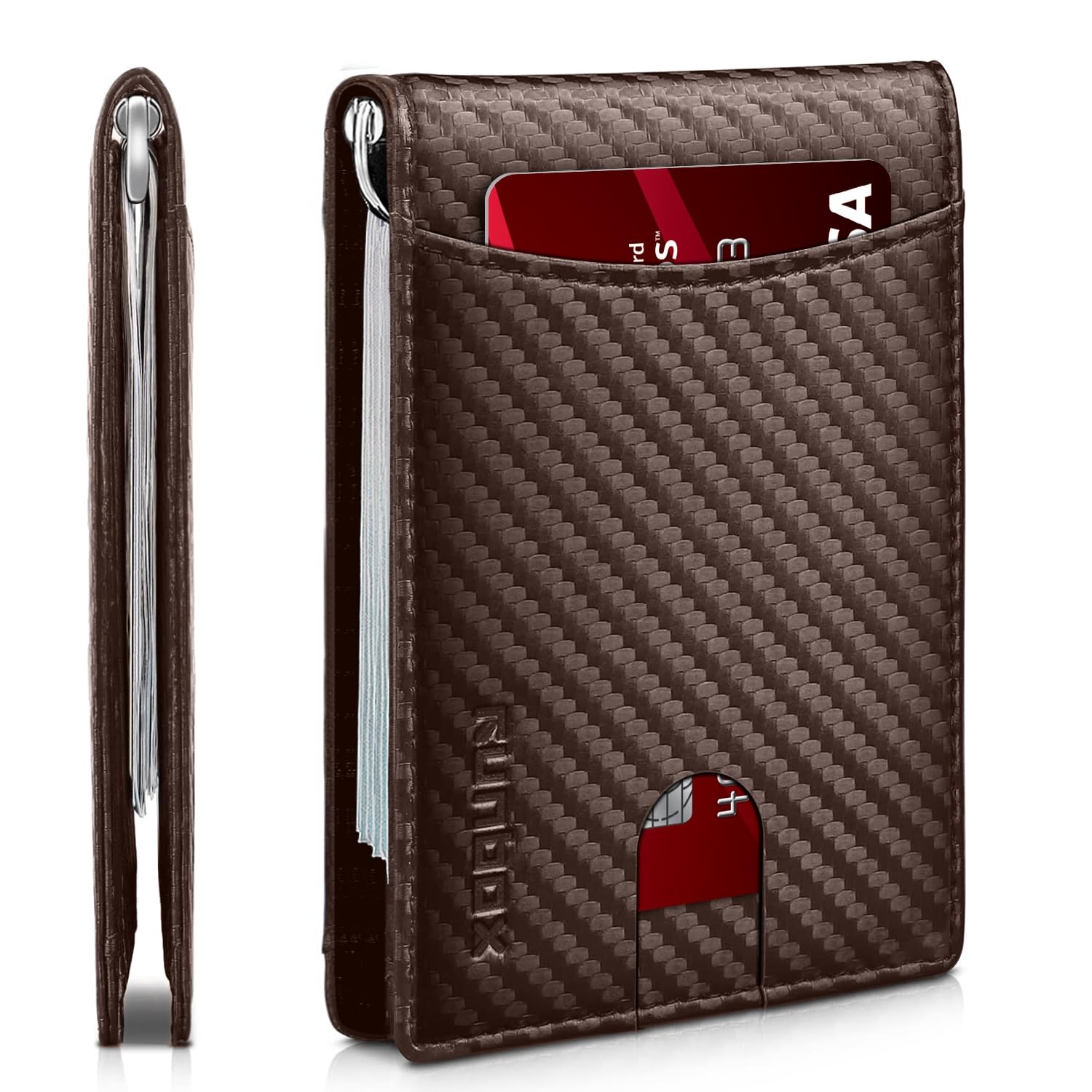 Amazon.com: RUNBOX Genuine Leather Slim Wallet for Men RFID Blocking ...