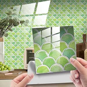 Amazon.com: Stylish Tile Stickers 10cm x 10cm Light Green Stick on ...