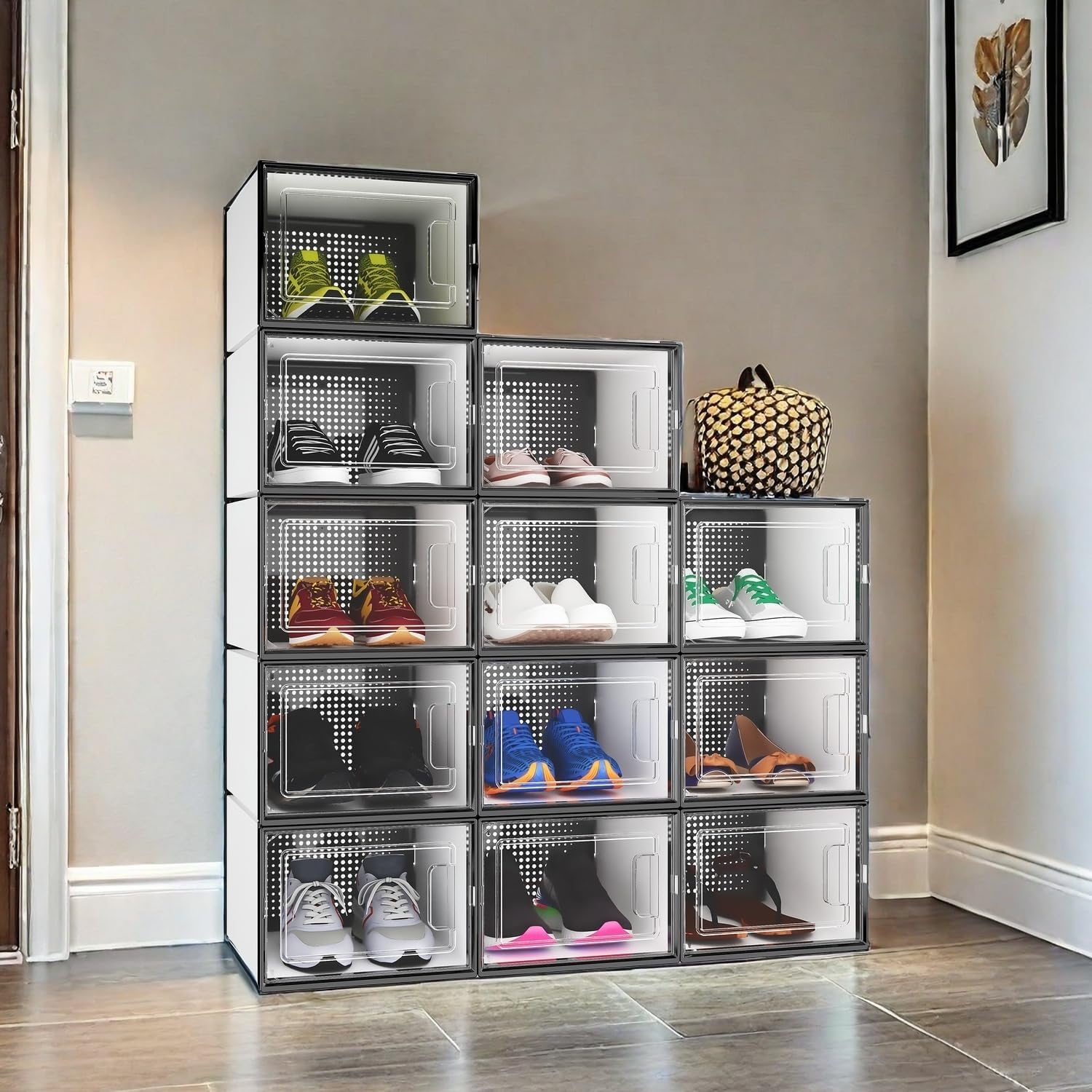 Amazon.com: DWVO 12 Pack XL Shoe Storage Box, Stackable Clear Shoe ...