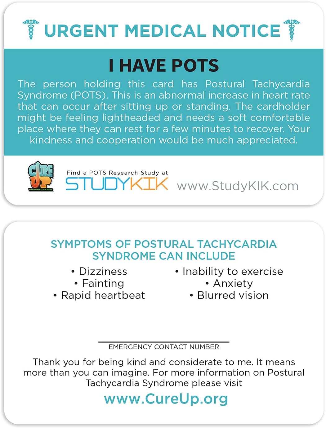 Amazon.com : Postural Tachycardia Syndrome (POTS) Assistance Card - 3 ...