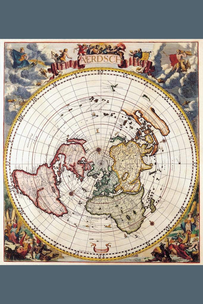 Vintage Flat Earth World Map Poster with City Details for Wall Decor ...