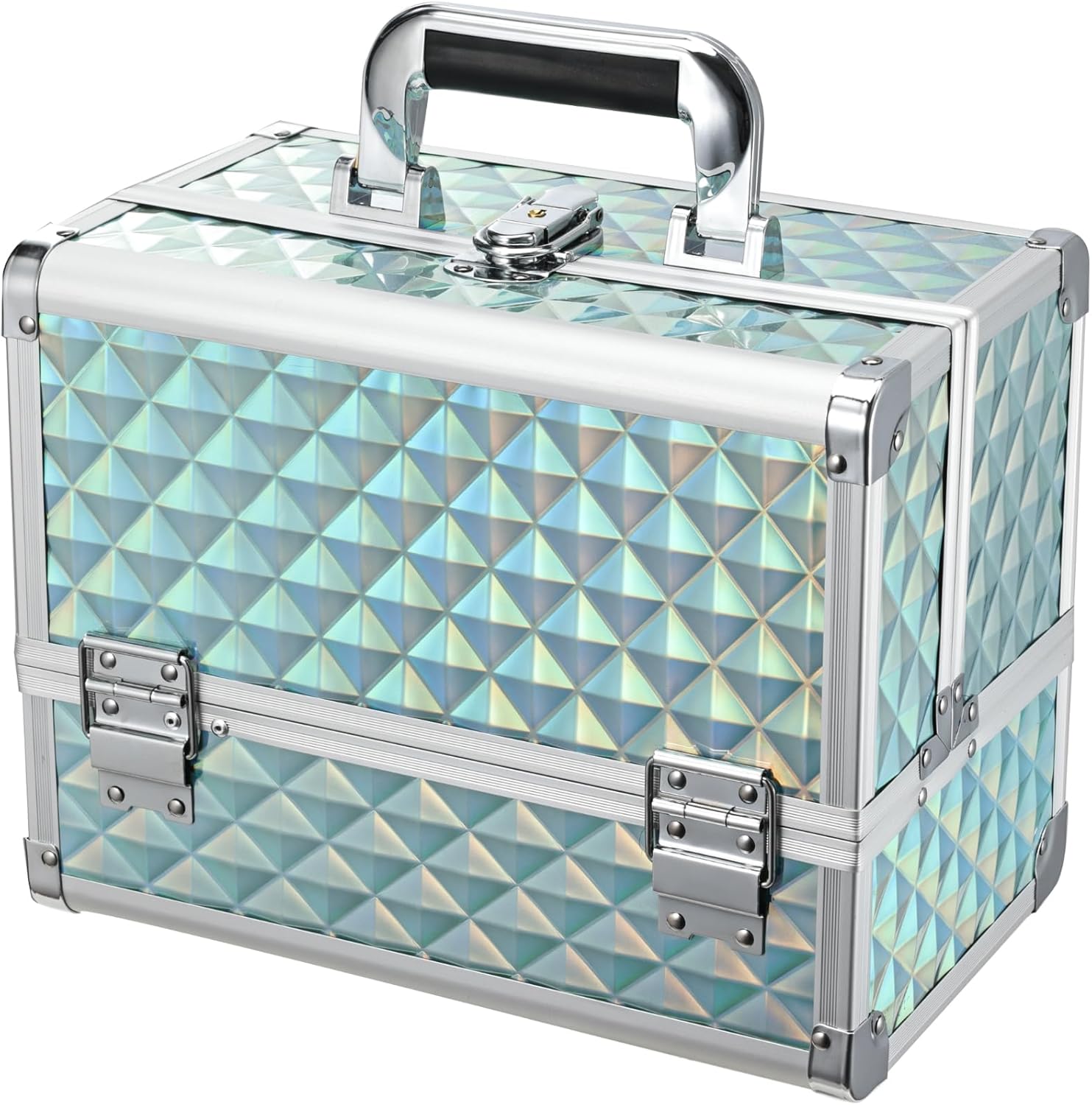 Yueieoun Makeup Box with Mirror 3-Tray 11.5-Inch Makeup Train Case with ...