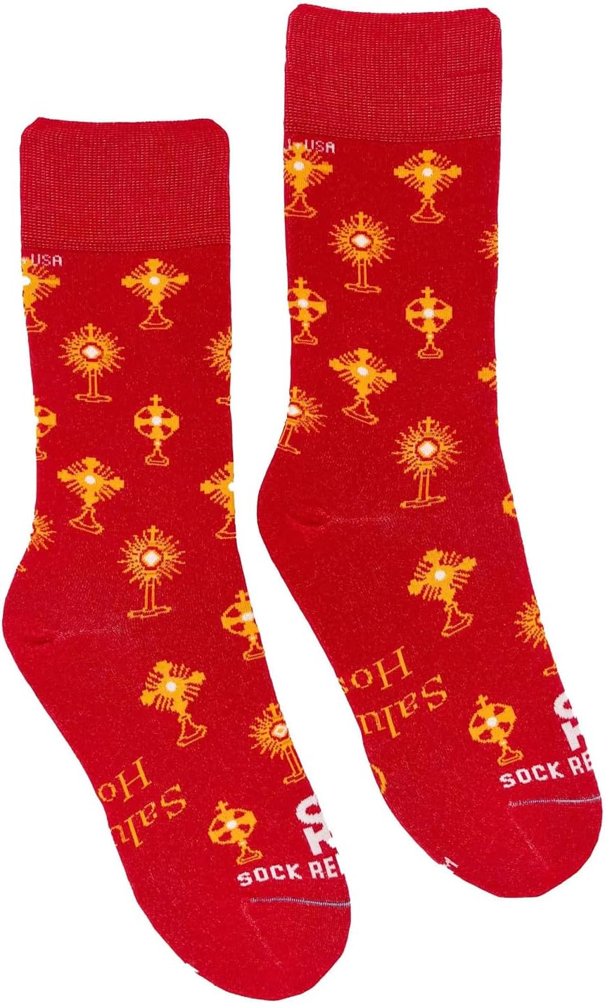 Amazon.com: Sock Religious Salutaris Hostia Chalice and Host Red Boys ...