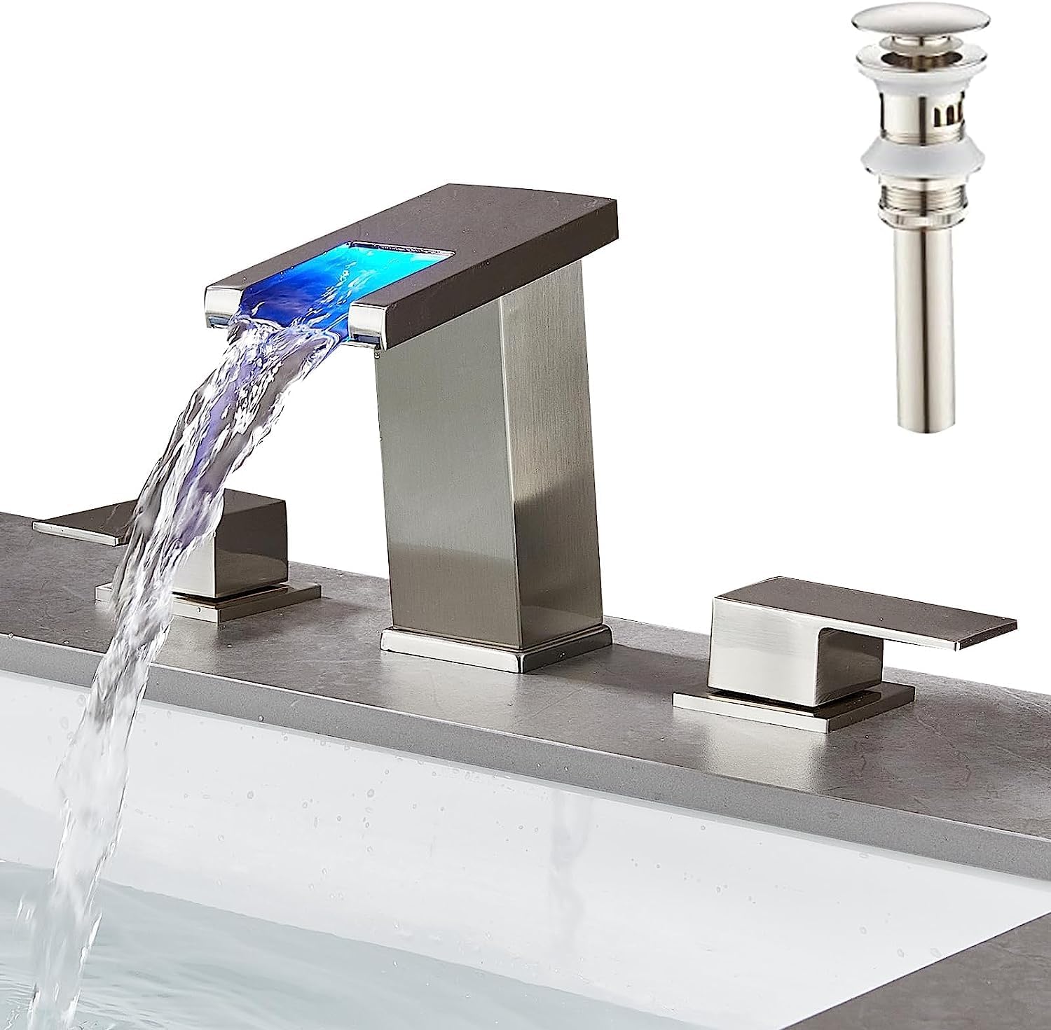Senlesen LED Light Waterfall Widespread Bathroom Basin Faucet 2 Crystal ...