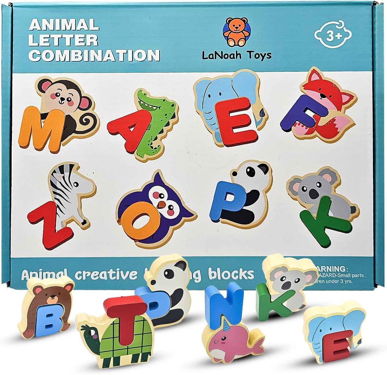 Amazon.com: LaNoah Toys Animal Letter Combination Puzzle. 52 Pieces of ...