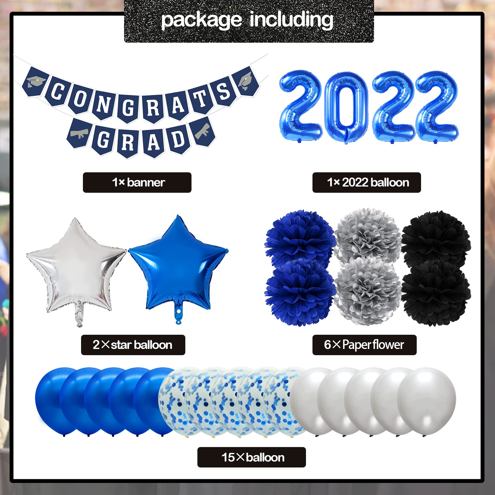 Buy Blue Graduation Party Decorations 2022 Large Congrats Grad Banner ...