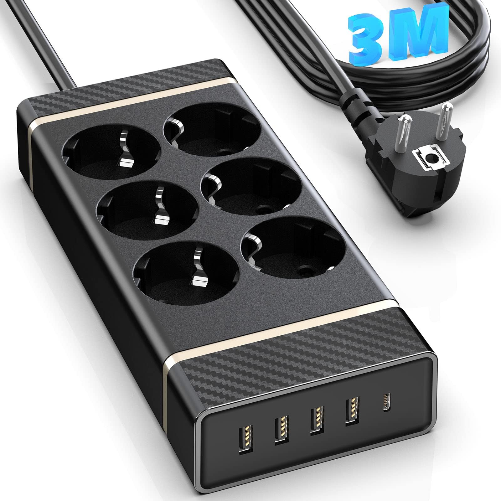 AUOPLUS Multiprise avec 5 Prises de Courant et 4 Ports USB (3 USB A+1 ...