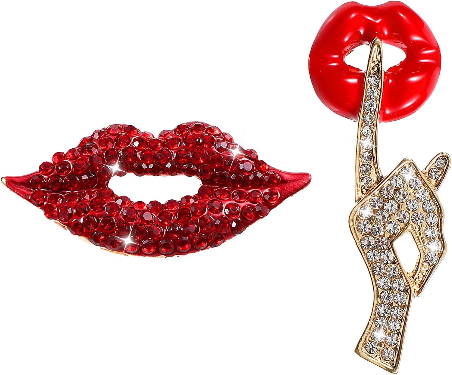 Amazon.com: Heclia Red Lips Brooch Pin 2 PCS Sexy Red Lips Rhinestone ...