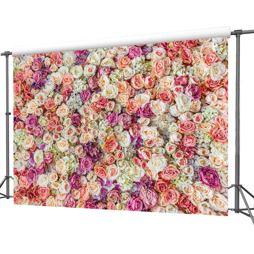 LYWYGG 8X6FT Flower Wall Backdrop Blooming Fresh Rose Flowers Wedding ...