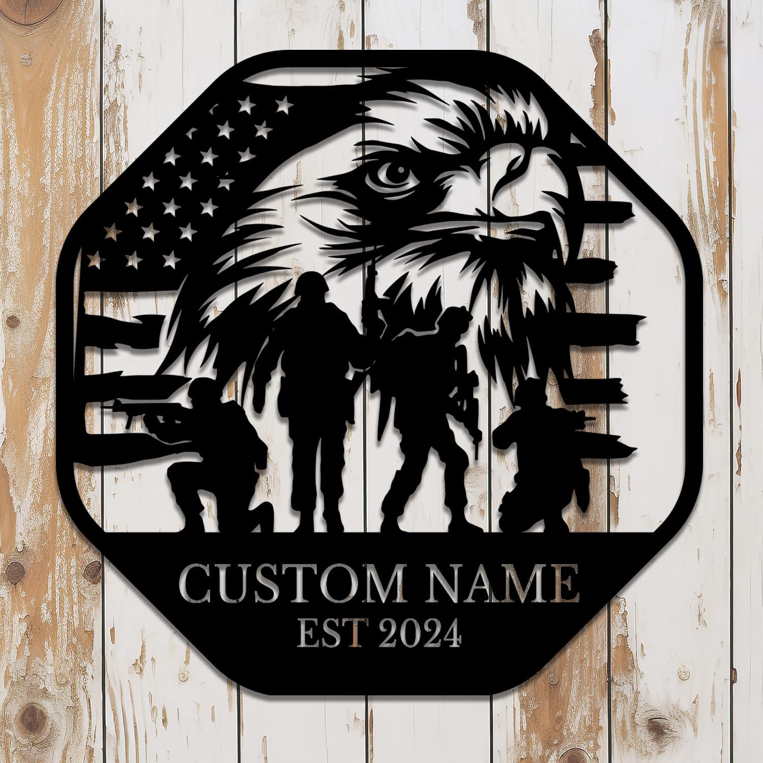Amazon.com: Personalized Custom Soldiers Silhouette Name Metal Sign ...