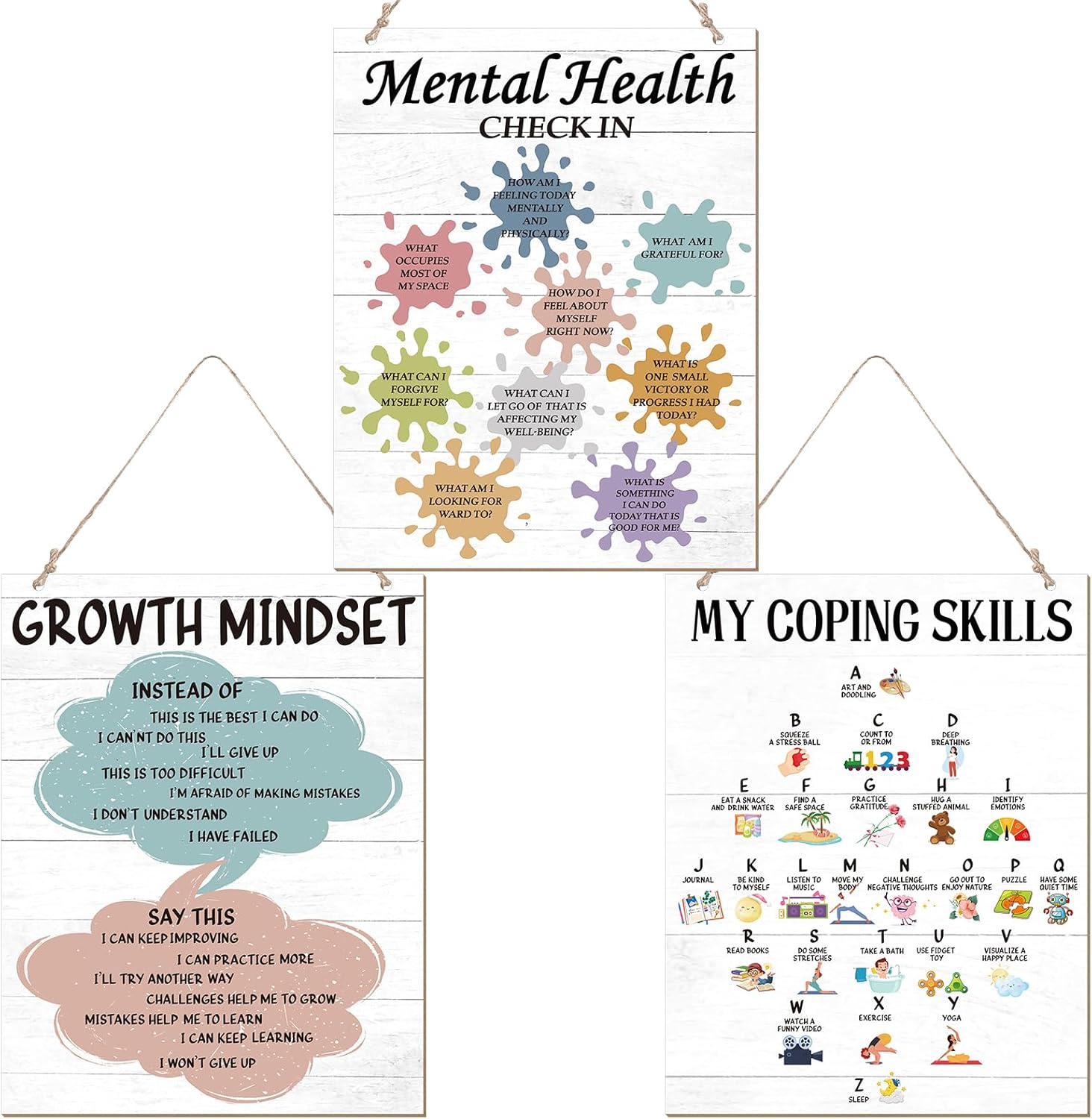 Amazon.com: Lineshading 3 Pcs Mental Health Wall Decor Signs, Wooden ...